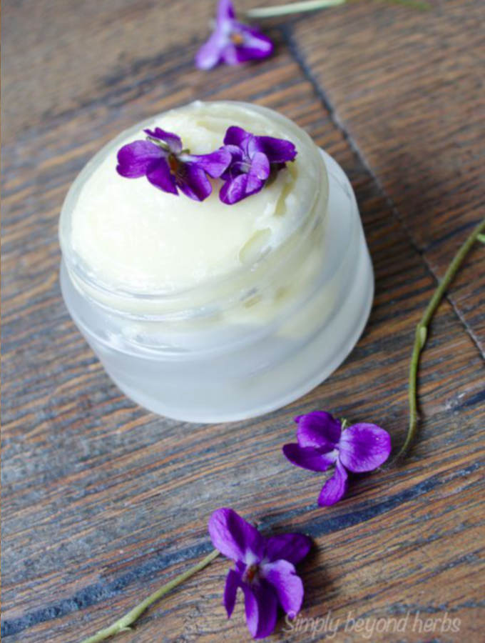 Natural whipped body butter with wild violets - SimplyBeyondHerbs