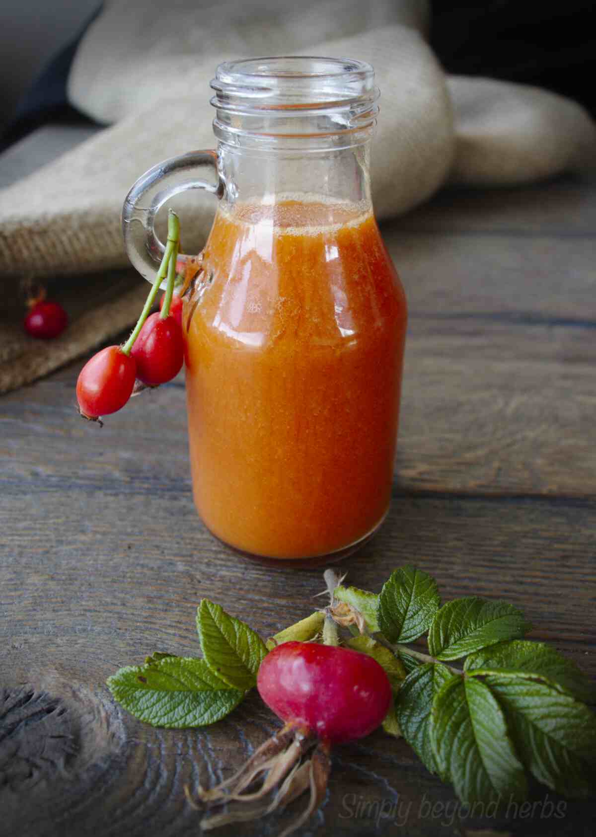Wild Rosehip Syrup from Foraged Rose Hips - SimplyBeyondHerbs