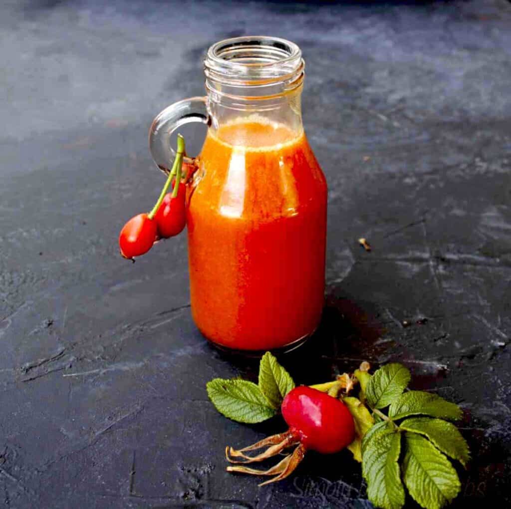 Wild Rosehip Syrup from Foraged Rose Hips - SimplyBeyondHerbs