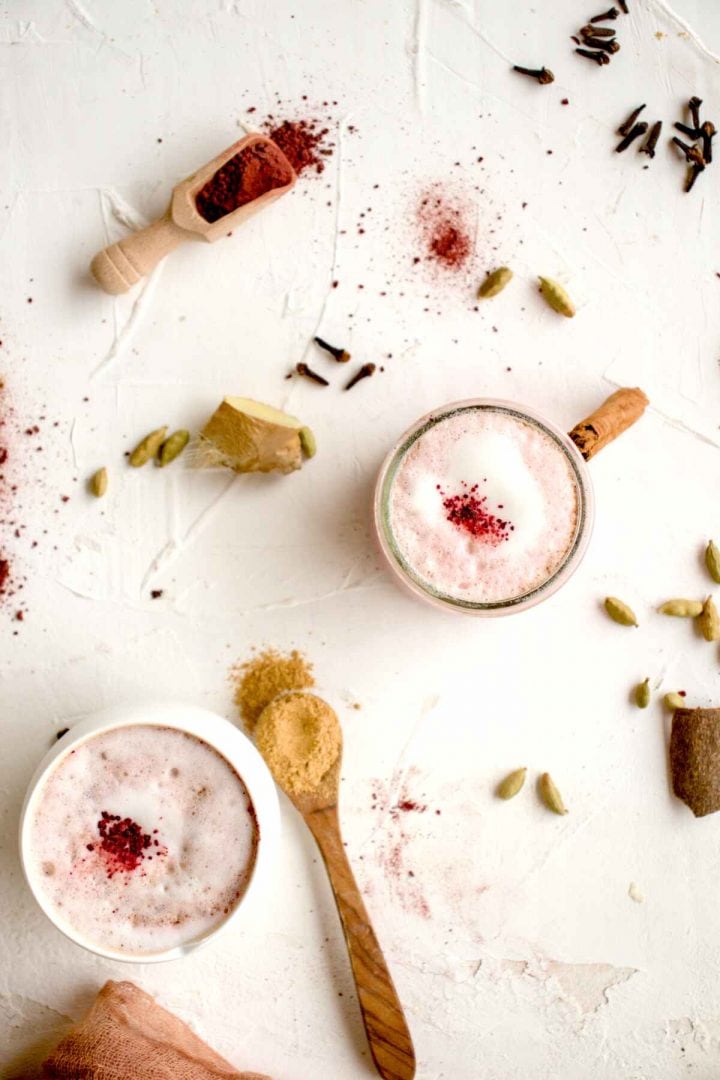 Energizing Pink Latte with Warming Spices - SimplyBeyondHerbs