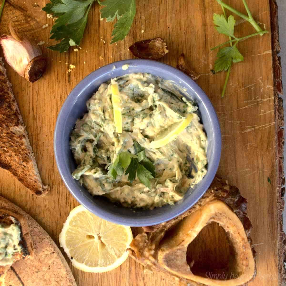 Roasted Garlic Bone Marrow Butter with Parsley - SimplyBeyondHerbs