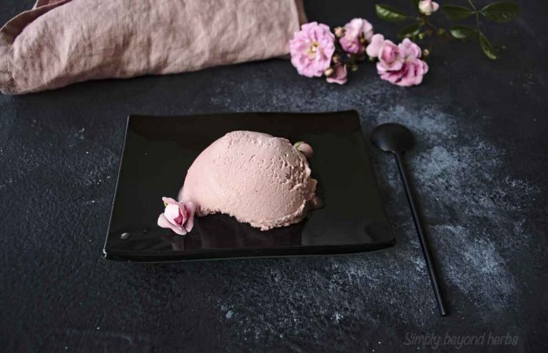 Rose Ice Cream recipe with rose petals - SimplyBeyondHerbs