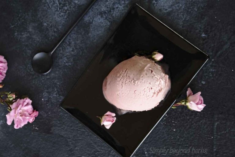 Rose Ice Cream recipe with rose petals - SimplyBeyondHerbs